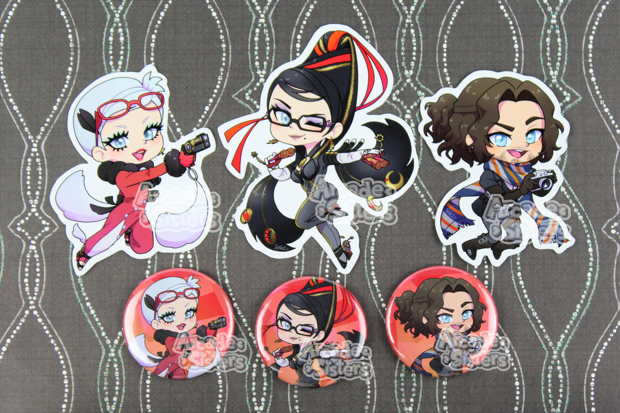 Bayonetta Stickers & Badges – Arcade Sisters