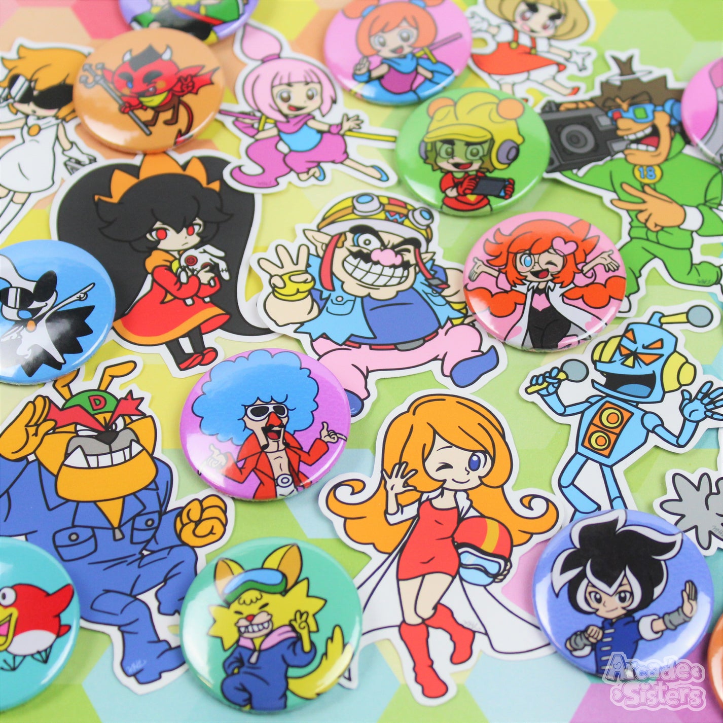 WarioWare Stickers & Badges – Arcade Sisters